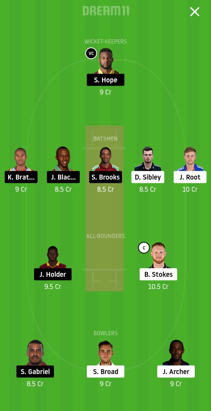 ENG vs WI Dream11 Team Prediction 3rd Test Today (100% winning Team)